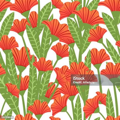 흰색 배경에 빨간 꽃 평면 벡터 일러스트의 원활한 패턴 빨간 양귀비 식물 0명에 대한 스톡 벡터 아트 및 기타 이미지 0명 5월 개화기 Istock