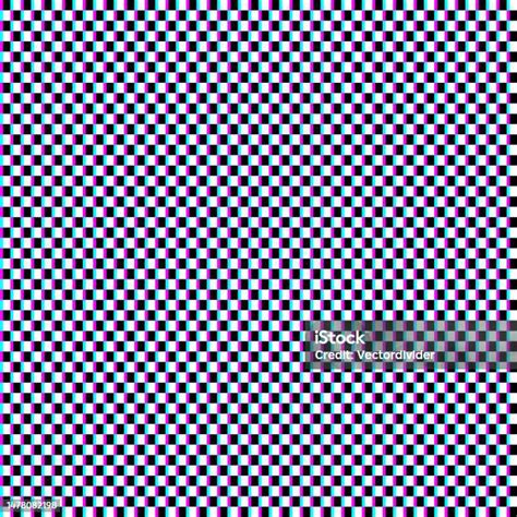 애너글리프 스타일의 흰색 검정과 청록색 마젠타 체크 무늬 패턴의 광학 예술 배경 사이키델릭 스퀘어 체스 디자인 0명에 대한 스톡