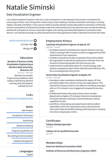 Amazon Data Visualization Engineer Resume Examples