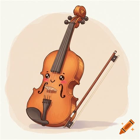 A Cute Cartoon Violin With A Happy Face Leaning Against Its Bow On A
