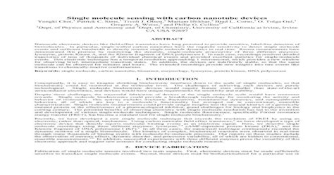 Pdf Single Molecule Sensing With Carbon Nanotube Devicescollinsp Pubs 54 Choi Pdfsingle