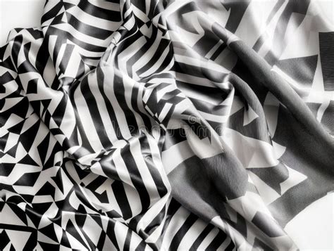 Elegant Black And White Textile Fabric Displaying Intricate Patterns And Rich Textures Stock
