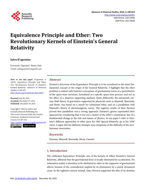 Pdf Equivalence Principle And Ether Two Revolutionary Kernels Of Einsteins General Relativity