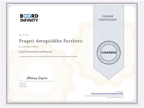 Successfully Completed Data Science Excel Course Certificate Of