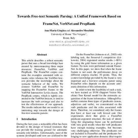 Towards Free Text Semantic Parsing A Unified Framework Based On Framenet Verbnet And Propbank