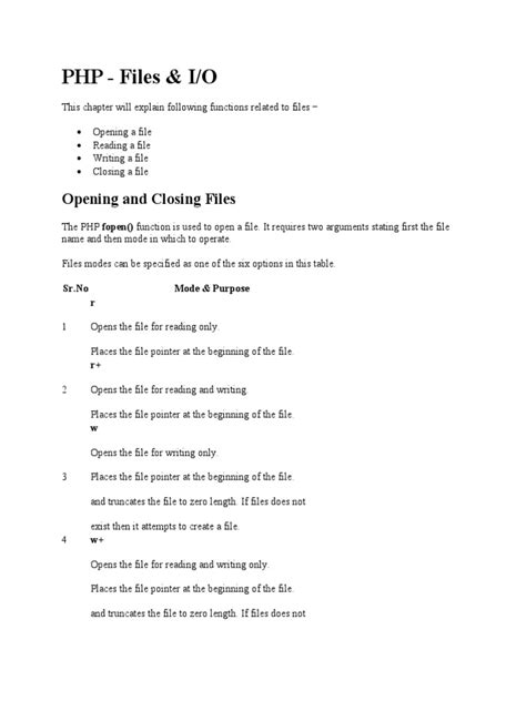 Php Files And Io Opening And Closing Files Pdf Subroutine