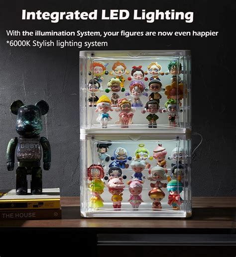 Figure Showcase With Led Lights And Detachable Shelve End End No Wire Stackable Design Clear