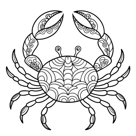 크래브 라인 아트 어린이 일러스트레이션 컬러링 페이지 프리미엄 벡터