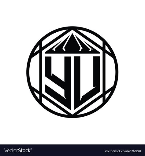 Yu Letter Logo Monogram Hexagon Slice Crown Sharp Vector Image