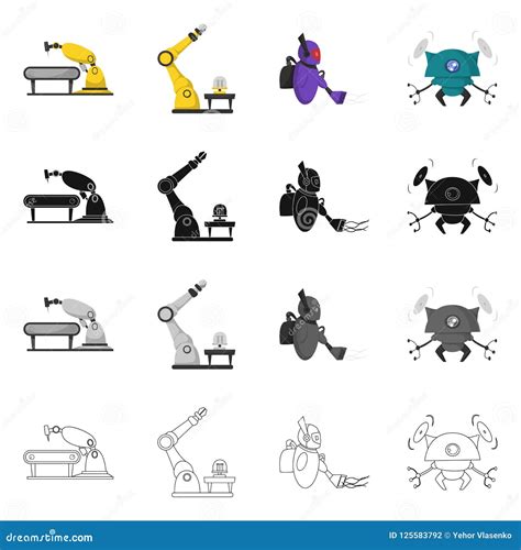 Vector Design Of Robot And Factory Icon Collection Of Robot And Space