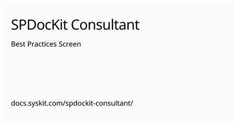 Best Practices Screen Spdockit Consultant