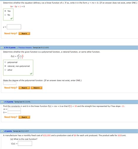 solved determine whether the equation defines y as a linear