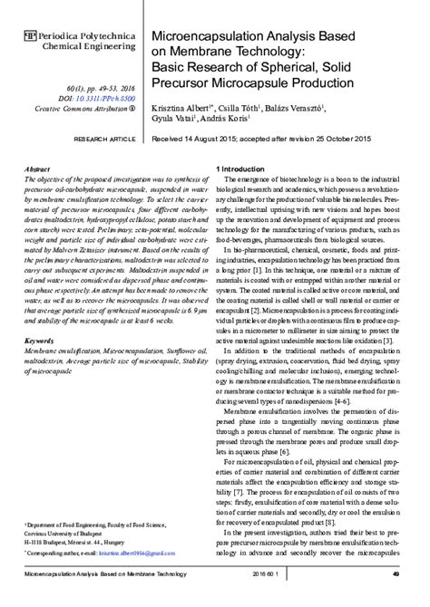 Pdf Microencapsulation Analysis Based On Membrane Technology Basic Research Of Spherical