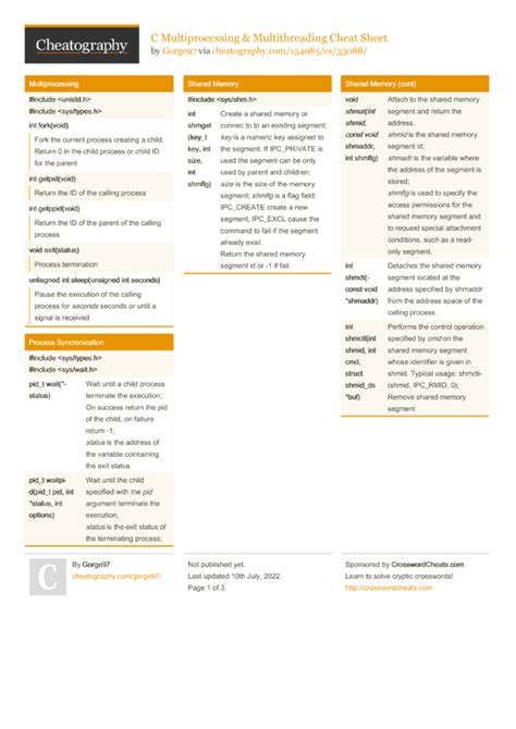 C Multiprocessing And Multithreading Cheat Sheet By Gorge97 Download Free From Cheatography