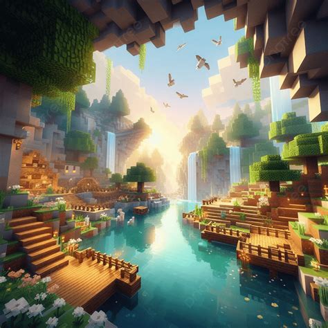 Water Adnd Minecraft Game Background Beautiful Fun Trees And Creativity Background Image And