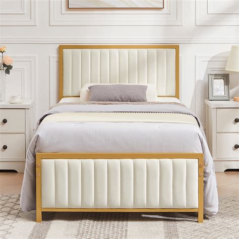 Vecelo Twin Bed Frame With Upholstered Tufted Headboard And Footboard