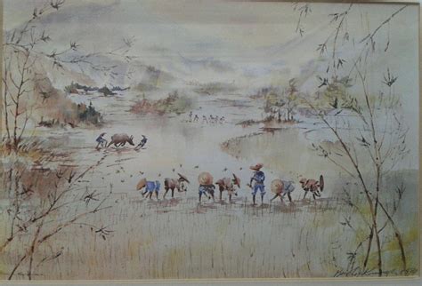 Bert A Krawczyk Rice Planting Yunnan China Framed Watercolor