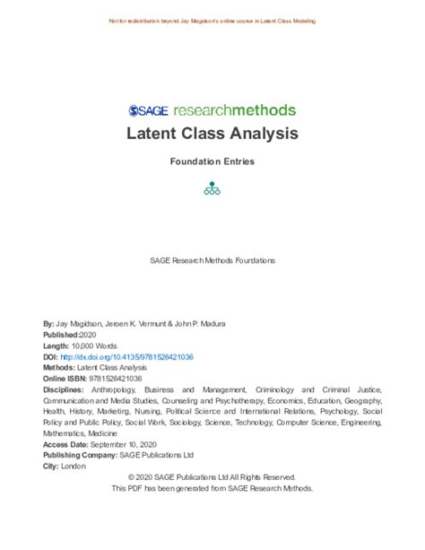 Pdf Latent Class Analysis