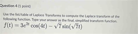Solved Question Point Use The List Table Of Laplace Transforms To Compute The Laplace