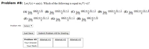 solved problem 8 letf x sin x which ofthe following is