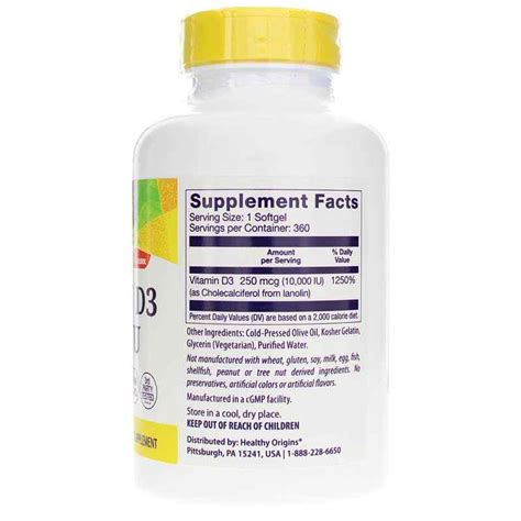 Vitamin D3 10000 Iu 250mcg Healthy Origins Professional Supplement