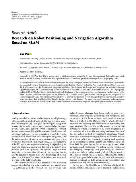 pdf research on robot positioning and navigation algorithm based on slam