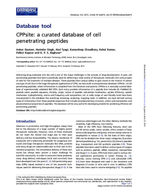 Pdf Cppsite A Curated Database Of Cell Penetrating Peptides
