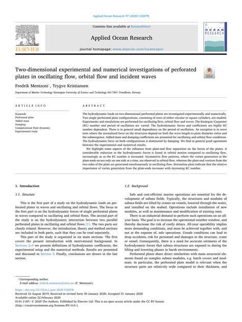 Pdf Two Dimensional Experimental And Numerical Investigations Of Perforated Plates In