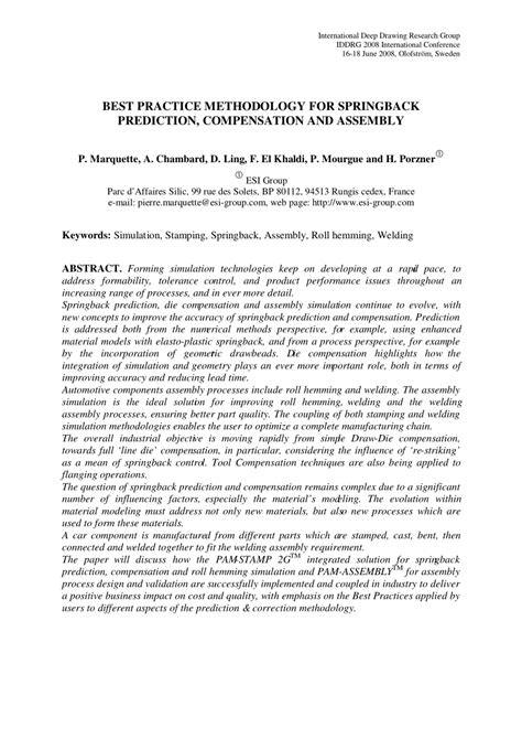 Pdf Best Practice Methodology For Springback Prediction Compensation
