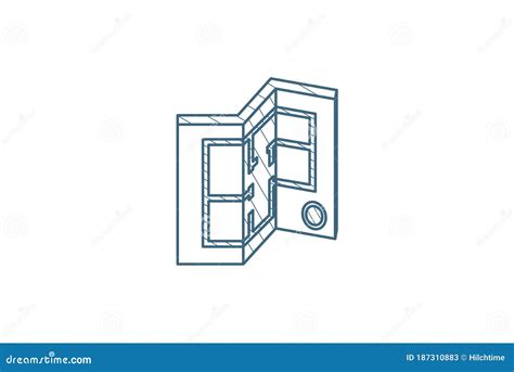 Architectural Drawings Apartment Plan Isometric Icon 3d Line Art Technical Drawing Editable