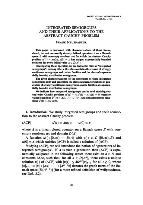 Pdf Integrated Semigroups And Their Applications To The Abstract