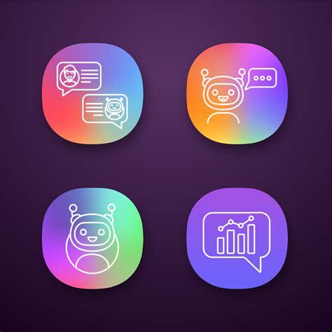Chatbots App Icons Set Ui Ux User Interface Virtual Assistants Graph