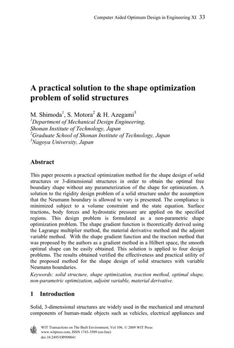 Pdf A Practical Solution To The Shape Optimization Problem Of Solid