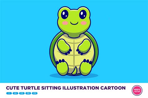 Cute Turtle Sitting Illustration Cartoon Graphic By Catalyststuff