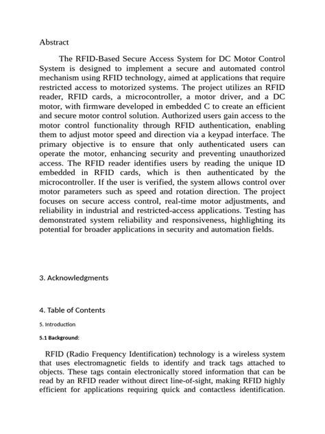 V1report Rfid Based Secure Access Control For Dc Motor Operation Pdf