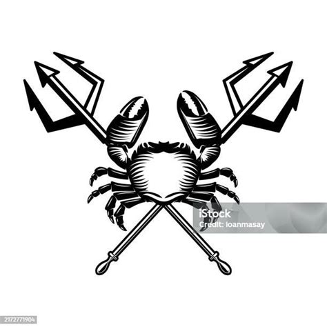 게와 두 개의 교차 삼지창 상징 표시 기장 포스터를 위한 디자인 요소 벡터 일러스트 레이 션 갈고리 발톱에 대한 스톡 벡터 아트 및 기타 이미지 Istock
