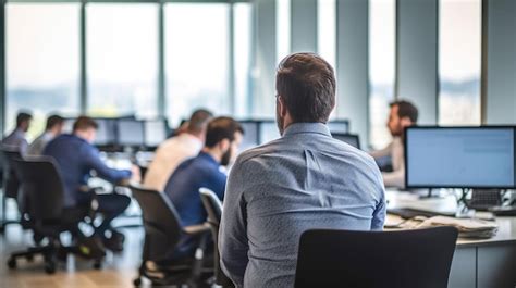 Premium Ai Image A Group Man Of Developers Monitors Showing Lines Of