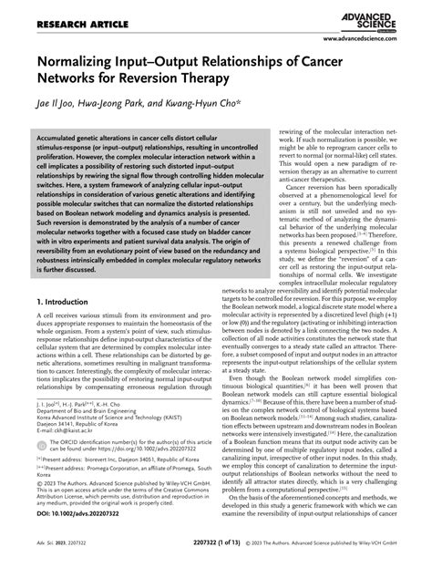 Pdf Normalizing Inputoutput Relationships Of Cancer Networks For