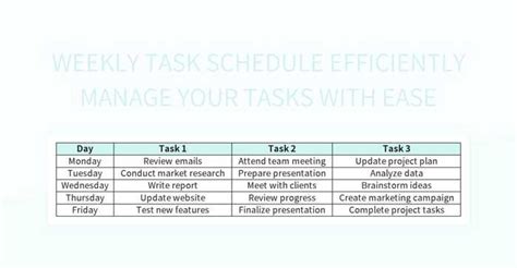 weekly task schedule efficiently manage your tasks with ease excel