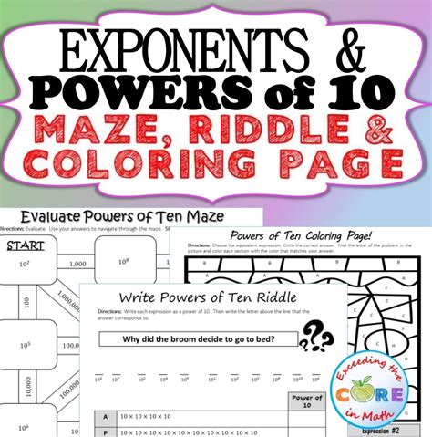 Exponents And Powers Of 10 Maze Riddle Coloring Page