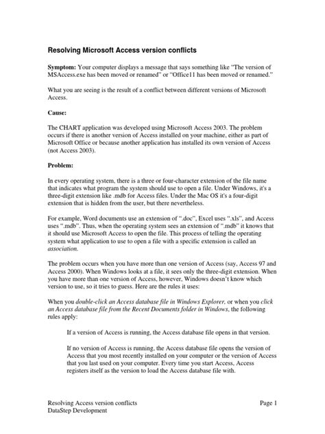 Resolving Microsoft Access Version Conflicts Pdf Microsoft Access