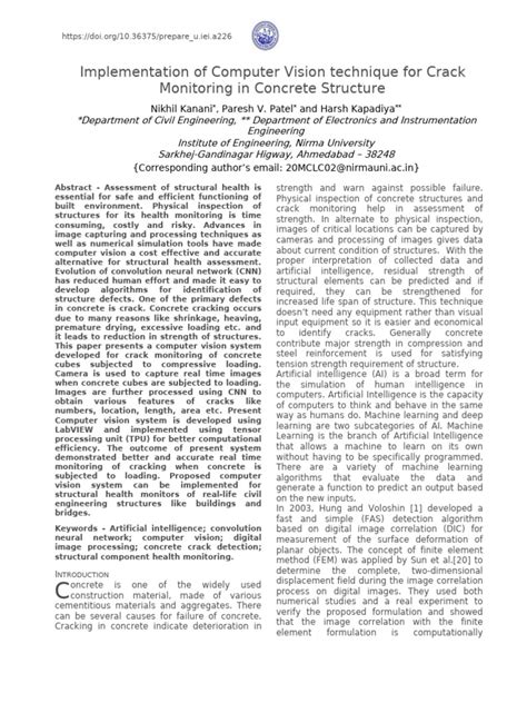 Implementation Of Computer Vision Technique For Crack Monitoring In Concrete Structure Pdf