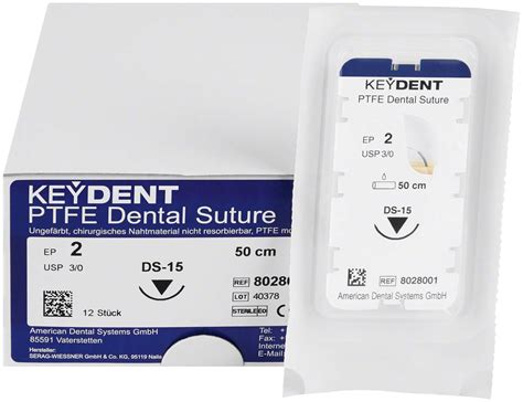 Keydent Ptfe 12 Stück Dental Suture Ep 1 Usp 5 0 50 Cm Nadel Ds 15