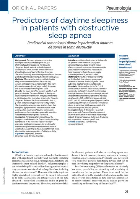 Pdf Predictors Of Daytime Sleepiness In Patients With Obstructive Sleep Apnea