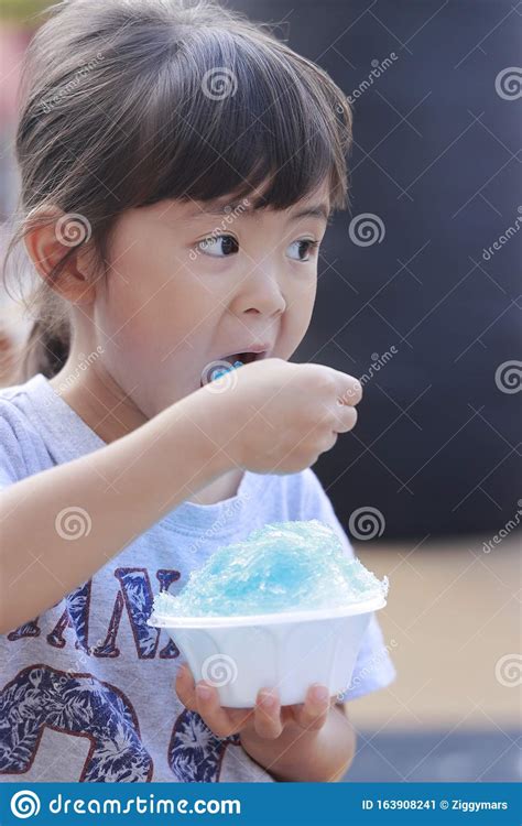Japanese Girl Eating Shaved Ice Stock Image Image Of Girl Shaved