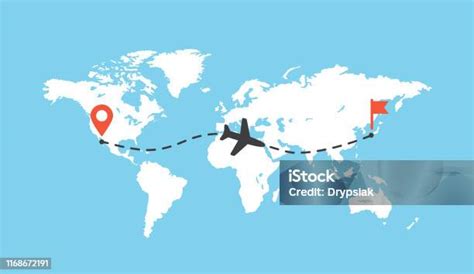 비행기 추적 벡터 일러스트가 있는 월드맵 지도 비행기 노선에 항공기 트랙 경로입니다 빈 흰색 행성 지구지도 개념에 대한 스톡 벡터 아트 및 기타 이미지 Istock