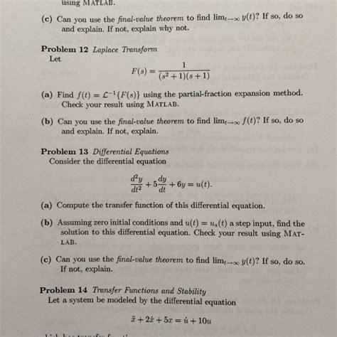 Solved Using MATLAB C Can You Use The Final Value Theorem Chegg