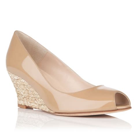 L K Bennett Zelita Patent Peep Toe Wedge Shoes In Beige Taupe Lyst