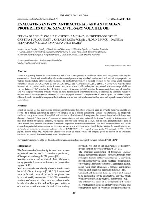 Pdf Evaluating In Vitro Antibacterial And Antioxidant Properties Of