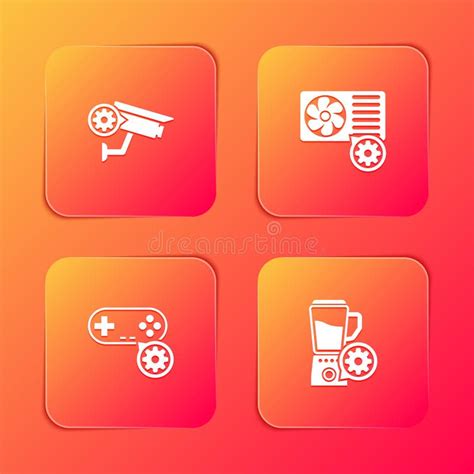 Set Security Camera Setting Air Conditioner Gamepad And Blender With Bowl Icon Vector Stock